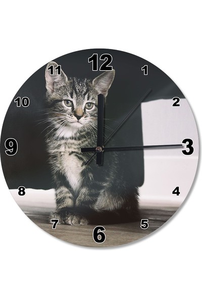 Tablomega Yavru Kedi Ahşap Duvar Saati
