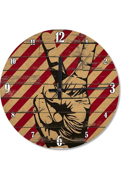 Tablomega Zafer Işareti Ahşap Duvar Saati