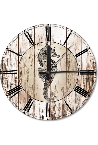 Tablomega Tribal Deniz Atı Seahorse Ahşap Duvar Saati