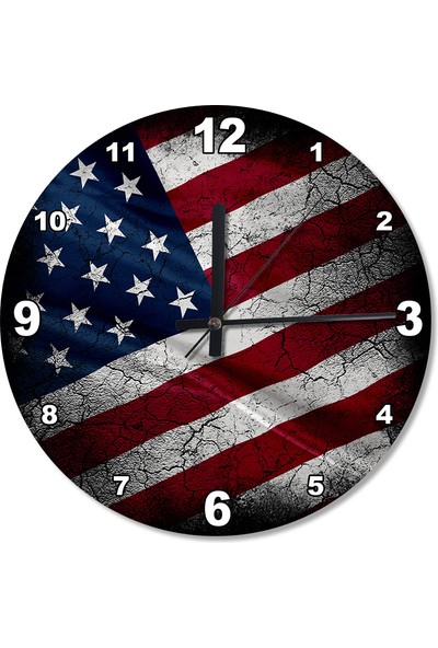 Tablomega Amerika Bayrağı Ahşap Duvar Saati