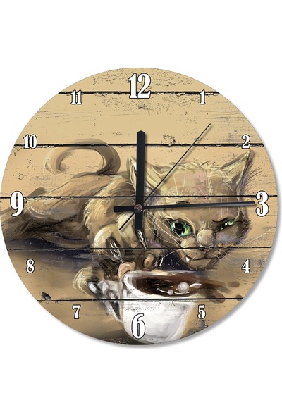 Tablomega Kahve Içen Kedi Sessiz Duvar Saati