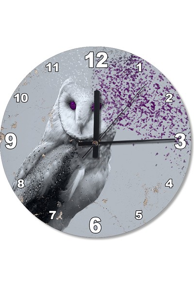 Tablomega Mor Gözlü Beyaz Baykuş Sessiz Duvar Saati Tablomega Mor Gözlü Beyaz Baykuş Sessiz Duvar Saati