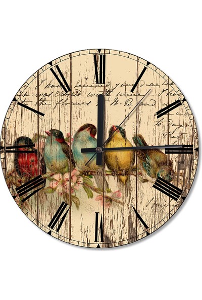 Tablomega Daldaki Renkli Kuşlar Şekilli Duvar Saati Tablomega Daldaki Renkli Kuşlar Şekilli Duvar Saati