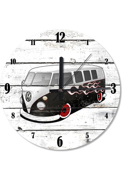Tablomega Kırmızı Jantlı Vosvos Minibüs Ahşap Duvar Saati Tablomega Kırmızı Jantlı Vosvos Minibüs Ahşap Duvar Saati