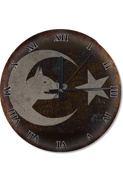 Tablomega Türk Bayrağı ve Kurt Başı Şekilli Duvar Saati