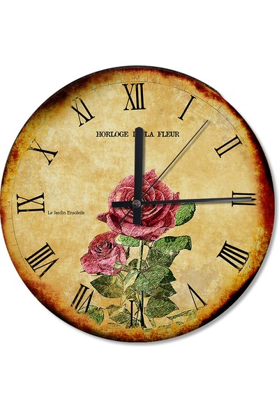 Tablomega Dalında Pembe Gül Çiçek Tasarım Duvar Saati