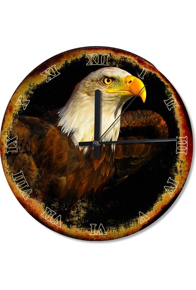 Tablomega Beyaz Başlı Kara Kartal Analog Duvar Saati