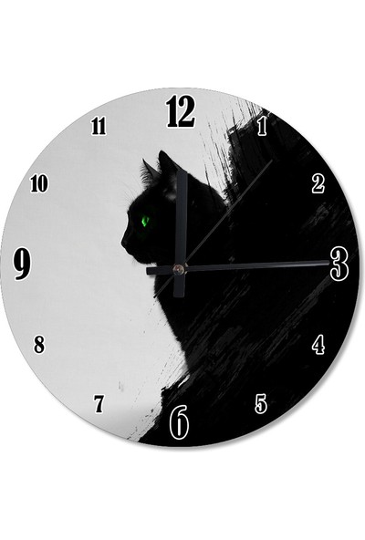 Tablomega Yeşil Gözlü Kara Kedi Baskılı Duvar Saati Tablomega Yeşil Gözlü Kara Kedi Baskılı Duvar Saati