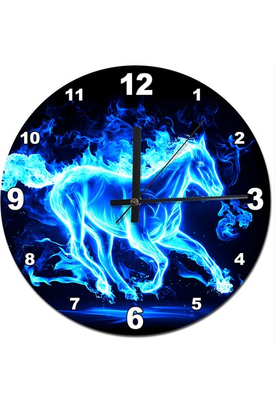 Tablomega Mavi Alevli At Desenli Duvar Saati