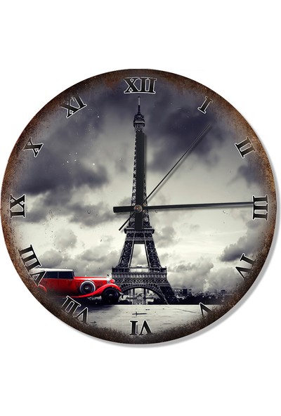 Tablomega Klasik Otomobil ve Eyfel Kulesi Dekoratif Duvar Saati Tablomega Klasik Otomobil ve Eyfel Kulesi Dekoratif Duvar Saati