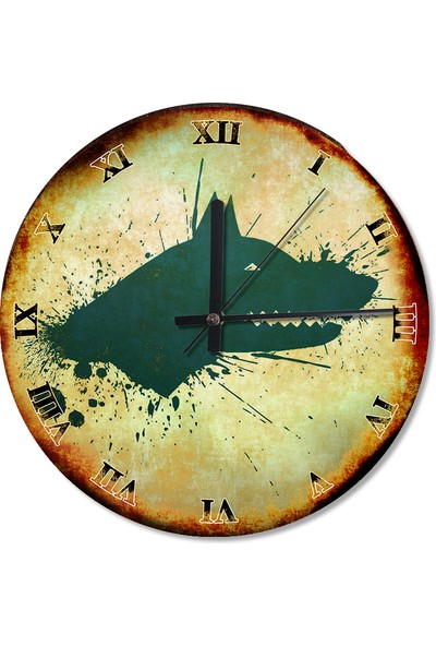 Tablomega Göktürk Kağanlığı Amblemi Kurt Şekilli Duvar Saati