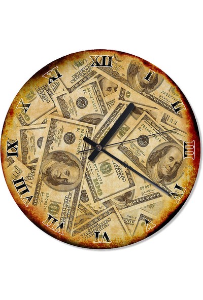 Tablomega Eskitilmiş Zeminde Yüz Dolarlar Mutafak Tipi Duvar Saati Tablomega Eskitilmiş Zeminde Yüz Dolarlar Mutafak Tipi Duvar Saati
