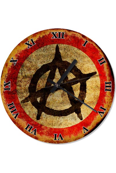 Tablomega Anarşist Amblemli Eski Görünümlü Duvar Saati