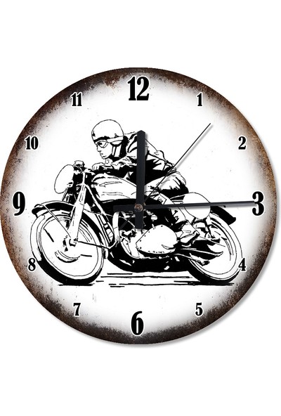 Tablomega Vintage Motosikletli Afiş Tasarım Duvar Saati