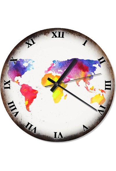 Tablomega Renkli Dünya Haritası Duavr Saati
