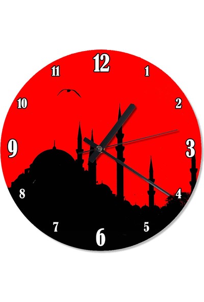 Tablomega Kırmızı Zeminde Süleymaniye Cami Duvar Saati