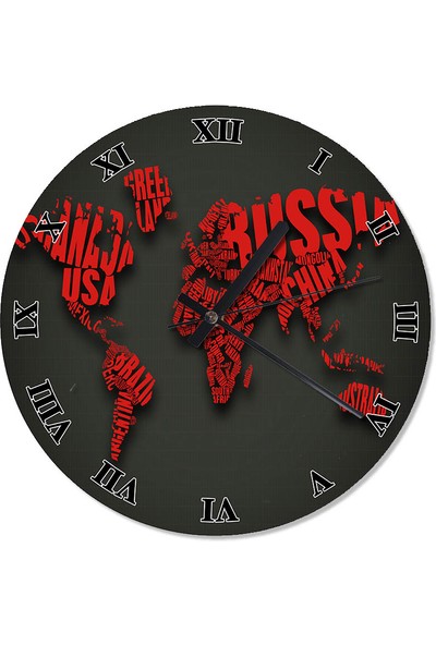 Tablomega Yazı Karekterli Dünya Haritası Çocuk Odası Duvar Saati Tablomega Yazı Karekterli Dünya Haritası Çocuk Odası Duvar Saati