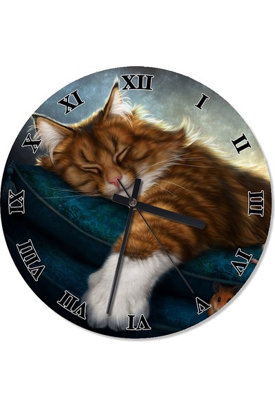 Tablomega Uyuyan Sarı Kedi Analog Duvar Saati Tablomega Uyuyan Sarı Kedi Analog Duvar Saati