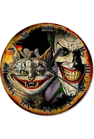 Tablomega Joker ve Kedi Akarlı Duvar Saati