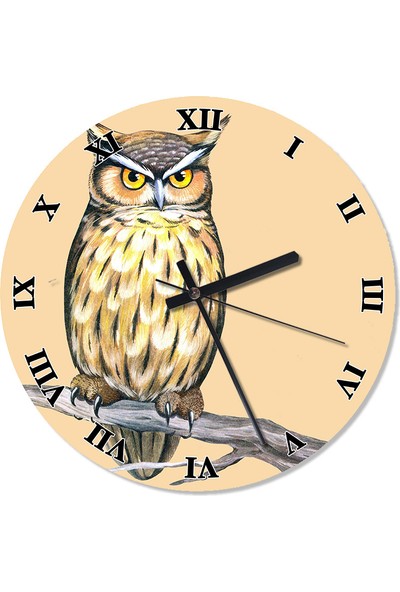 Tablomega Daldaki Baykuş Baskılı Duvar Saati Tablomega Daldaki Baykuş Baskılı Duvar Saati