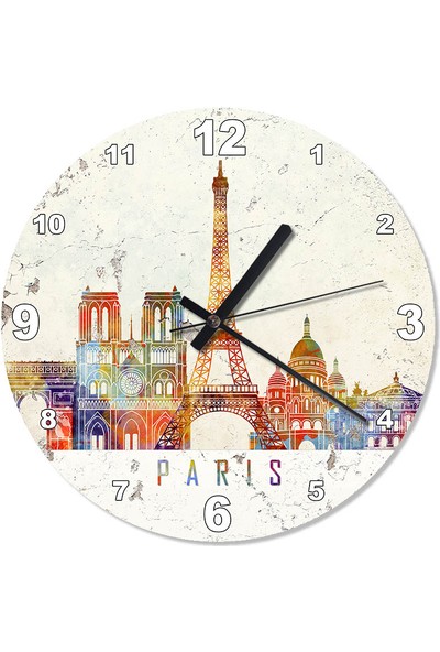 Tablomega Kıırmızı Çizgili Paris Şehir Şekilli Duvar Saati