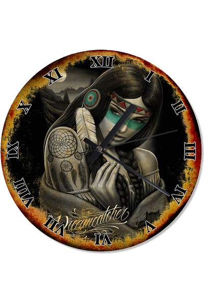 Tablomega Düş Kapanı Kızılderili Kadın Tasarım Duvar Saati