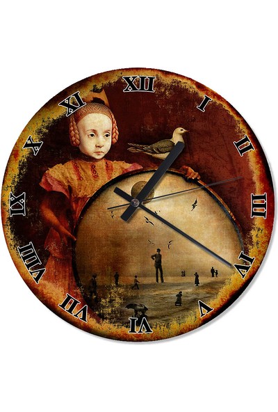 Tablomega Eski Küçük Kız Hayelinde Fırtına Duvar Saati