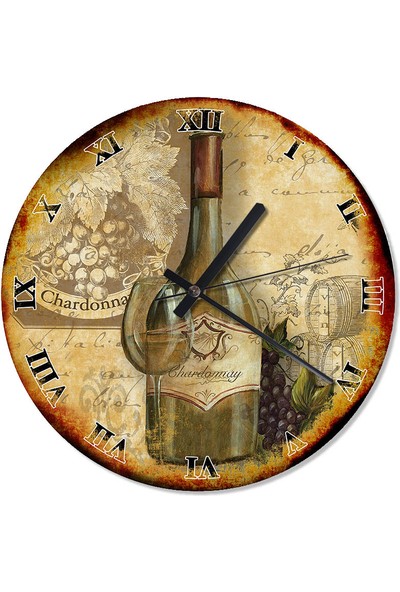 Tablomega Eski Zeminde Chardonnay Şarap Şekilli Duvar Saati Tablomega Eski Zeminde Chardonnay Şarap Şekilli Duvar Saati