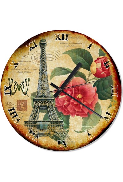 Tablomega Kırmızı Güller ve Eyfel Kulesi Tasarım Duvar Saati Tablomega Kırmızı Güller ve Eyfel Kulesi Tasarım Duvar Saati