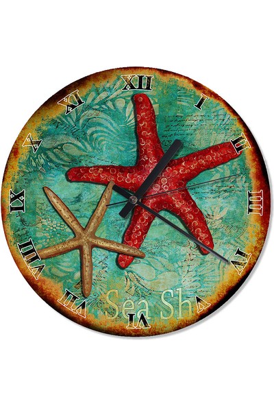 Tablomega Retro Kırmızı Deniz Yıldızı Duvar Saati