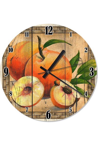 Tablomega Tahta Görünümlü Şeftaliler Mutafak Tipi Duvar Saati Tablomega Tahta Görünümlü Şeftaliler Mutafak Tipi Duvar Saati