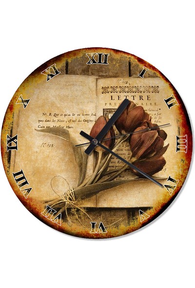 Tablomega Kırmızı Lale ve Kitap Akarlı Duvar Saati