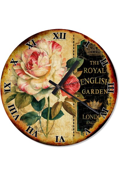 Tablomega Ingiltere Bahçe Gülü Retro Duvar Saati Tablomega Ingiltere Bahçe Gülü Retro Duvar Saati
