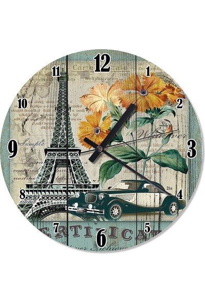 Tablomega Klasik Araba ve Eyfel Şekilli Duvar Saati