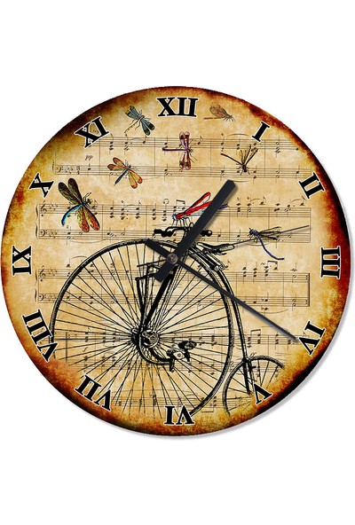 Tablomega Yusufçuk ve Retro Bisiklet Desenli Duvar Saati