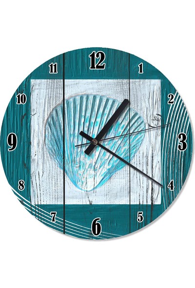 Tablomega Ahşap Zeminde Deniz Kabuğu Fügürü Akarlı Duvar Saati