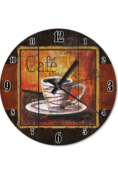 Tablomega Ahşap Zeminde Kahve Fincanı Afişi Baskılı Duvar Saati
