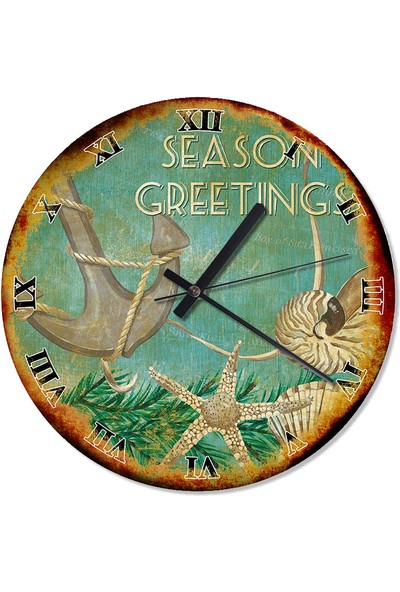 Tablomega Eski Zeminde Çapa Deniz Kabuğu Şekilli Duvar Saati Tablomega Eski Zeminde Çapa Deniz Kabuğu Şekilli Duvar Saati