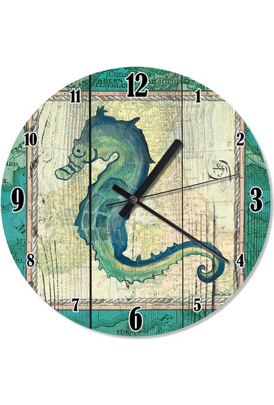 Tablomega Ahşap Zeminde Deniz Atı Duvar Saati