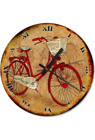 Tablomega Eskimiş Zeminde Kırmızı Bisiklet Afişi Özel Tasarım Duvar Saati