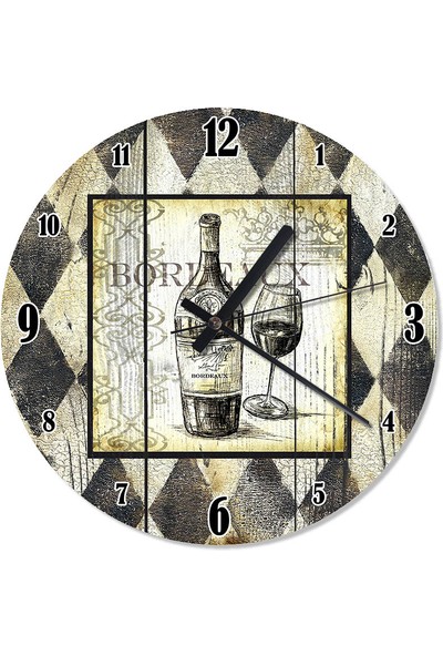 Tablomega Ahşap Zeminde Bordeux Şarabı Desenli Duvar Saati