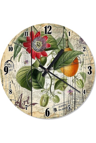 Tablomega Ahşap Zeminde Tomurcuklu Çiçek Tasarım Duvar Saati