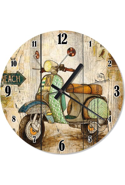 Tablomega Ahşap Mektup Zeminde Motorsiklet Duvar Saati