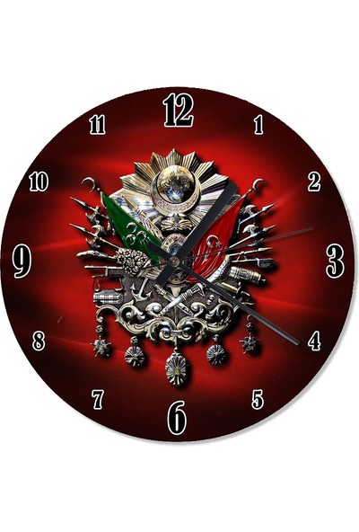Tablomega Kırmızı Dalgalı Zeminde Osmanlı Tuğrası Şekilli Duvar Saati