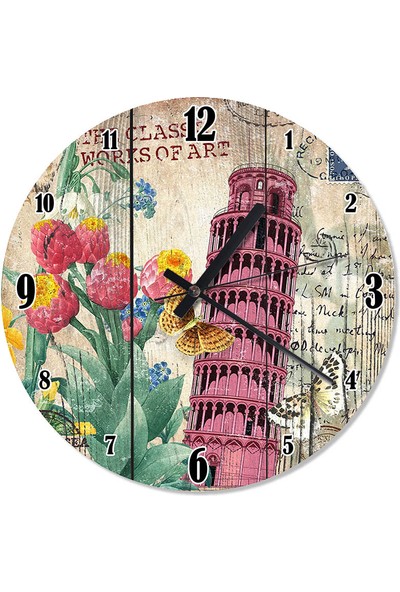 Tablomega Pizza Kulesi ve Kelebekler Retro Duvar Saati Tablomega Pizza Kulesi ve Kelebekler Retro Duvar Saati