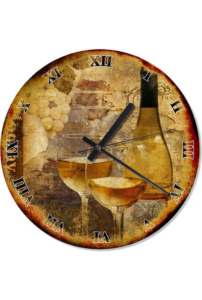 Tablomega Retro Şampanya ve Kadehler Akarlı Duvar Saati