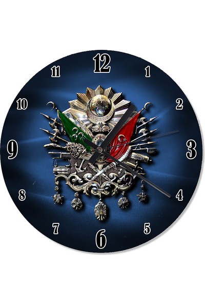 Tablomega Mavi Zeminde Osmanlı Tuğrası Akarlı Duvar Saati