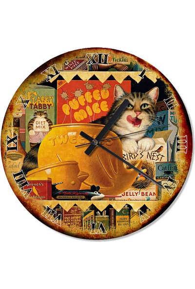 Tablomega Eski Zeminde Aç Kedi Hayelleri Akarlı Duvar Saati Tablomega Eski Zeminde Aç Kedi Hayelleri Akarlı Duvar Saati
