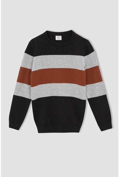 DeFacto Erkek Çocuk Regular Fit Bisiklet Yaka Renk Bloklu Pamuklu Kazak U5192A621WN