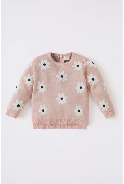 DeFacto Kız Bebek Regular Fit Bisiklet Yaka Çiçek Desenli Kazak W3982A221WN